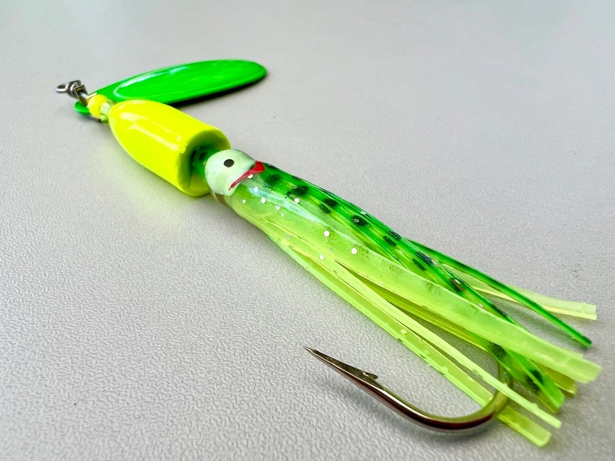 "Lemon/Lime" Bullet Squid Spinner - Salmon & Steelhead Lure
